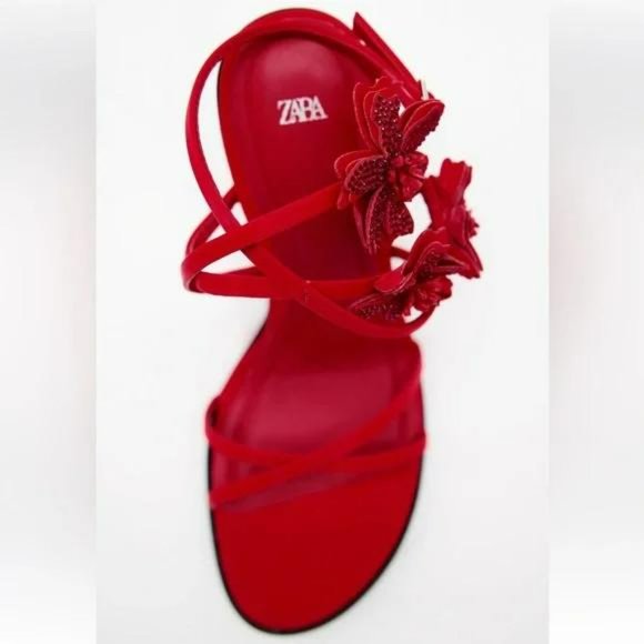 Zara | Shoes | Zara Floral Sandals Red | Poshmark